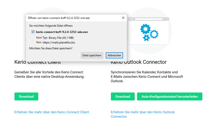 Anbindung Kerio Connect 9.X an Outlook über Kerio Client › Fox1